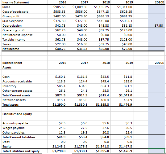 Solved 2016 2017 2018 2019 2020E Assumptions Income | Chegg.com