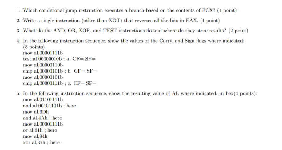 Solved 1. Which conditional jump instruction executes a | Chegg.com