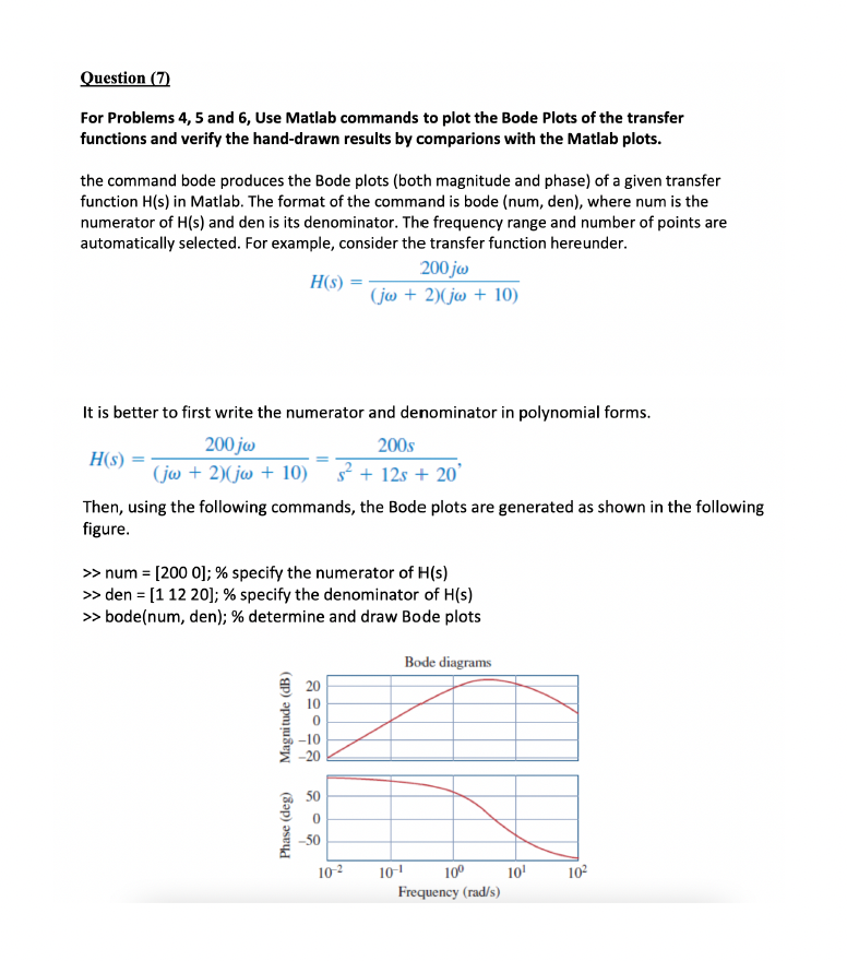 Solved Sketch the magnitude and phase Bode plots for the | Chegg.com