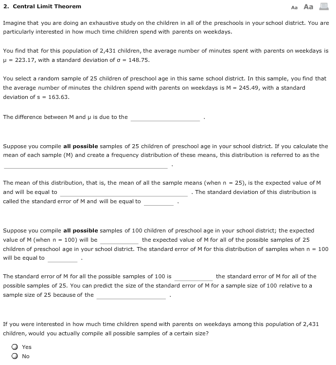 Solved 2. Central Limit Theorem Aa Aa Imagine that you are | Chegg.com