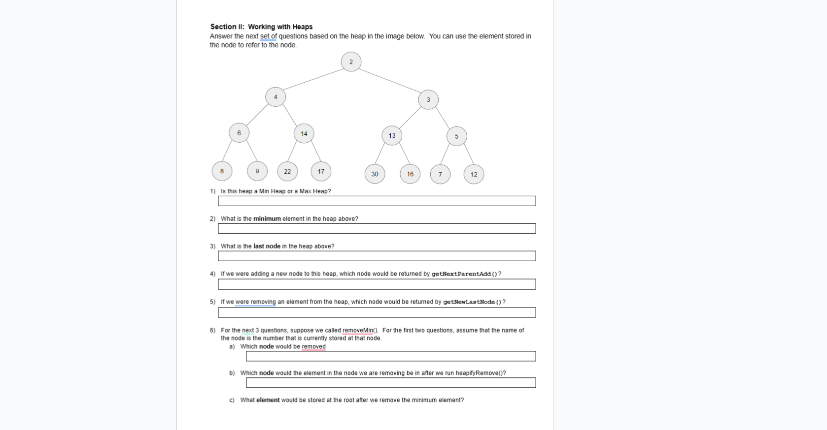 Solved Section II: Working with Heaps Answer the next set | Chegg.com