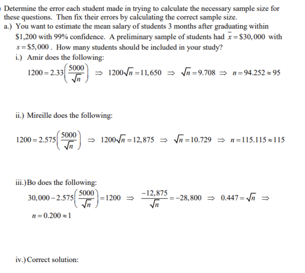 Solved Determine the error each student made in trying to | Chegg.com