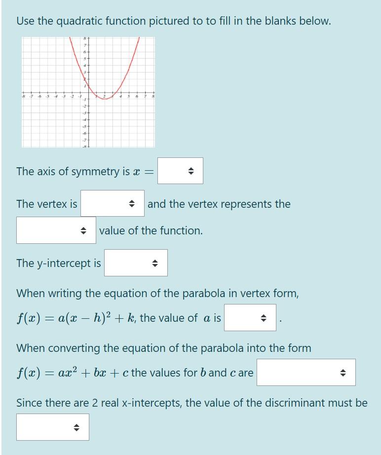 Solved Use the quadratic function pictured to to fill in the | Chegg.com