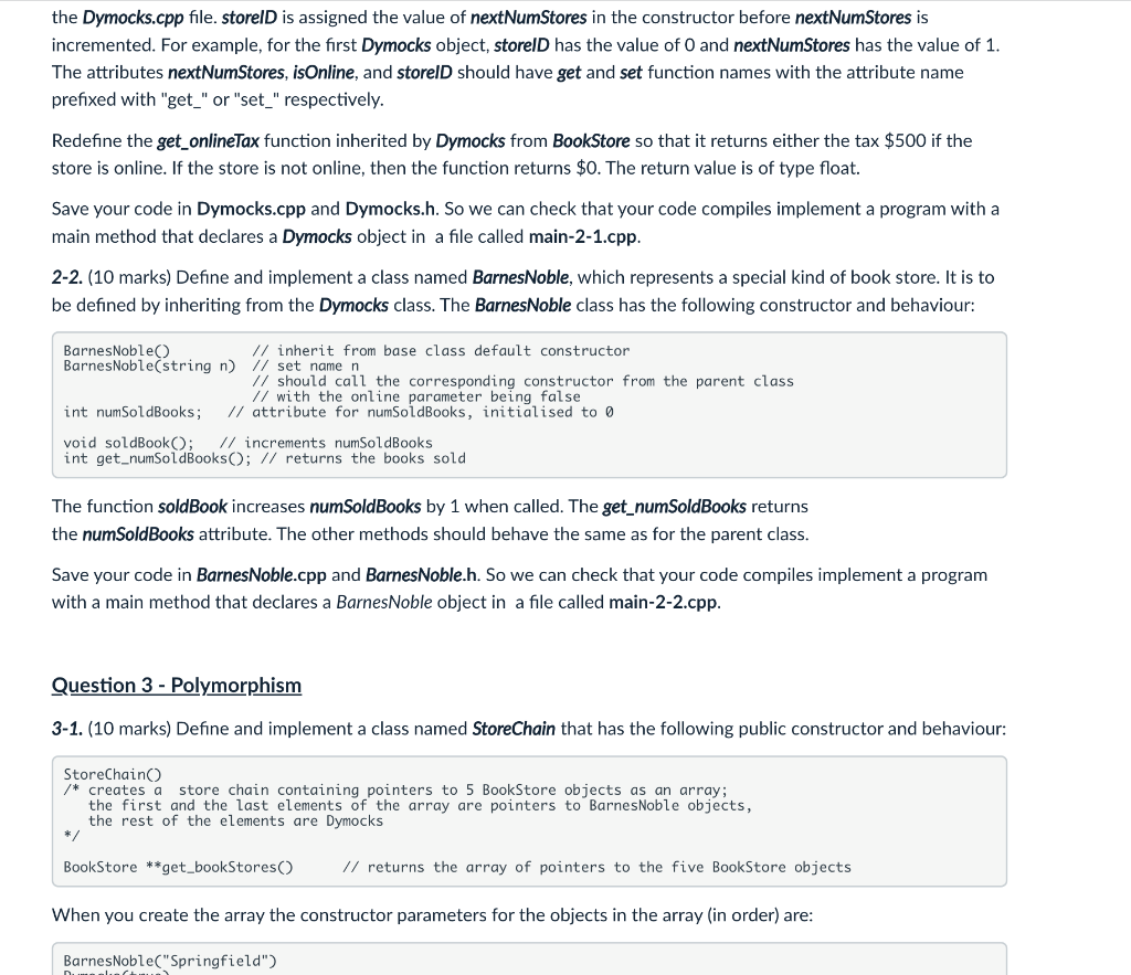 Solved the Dymocks.cpp file. storelD is assigned the value | Chegg.com