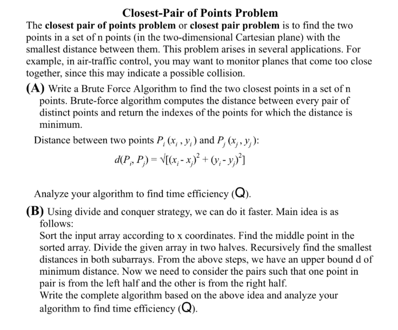 Solved Closest-Pair of Points Problem The closest pair of | Chegg.com