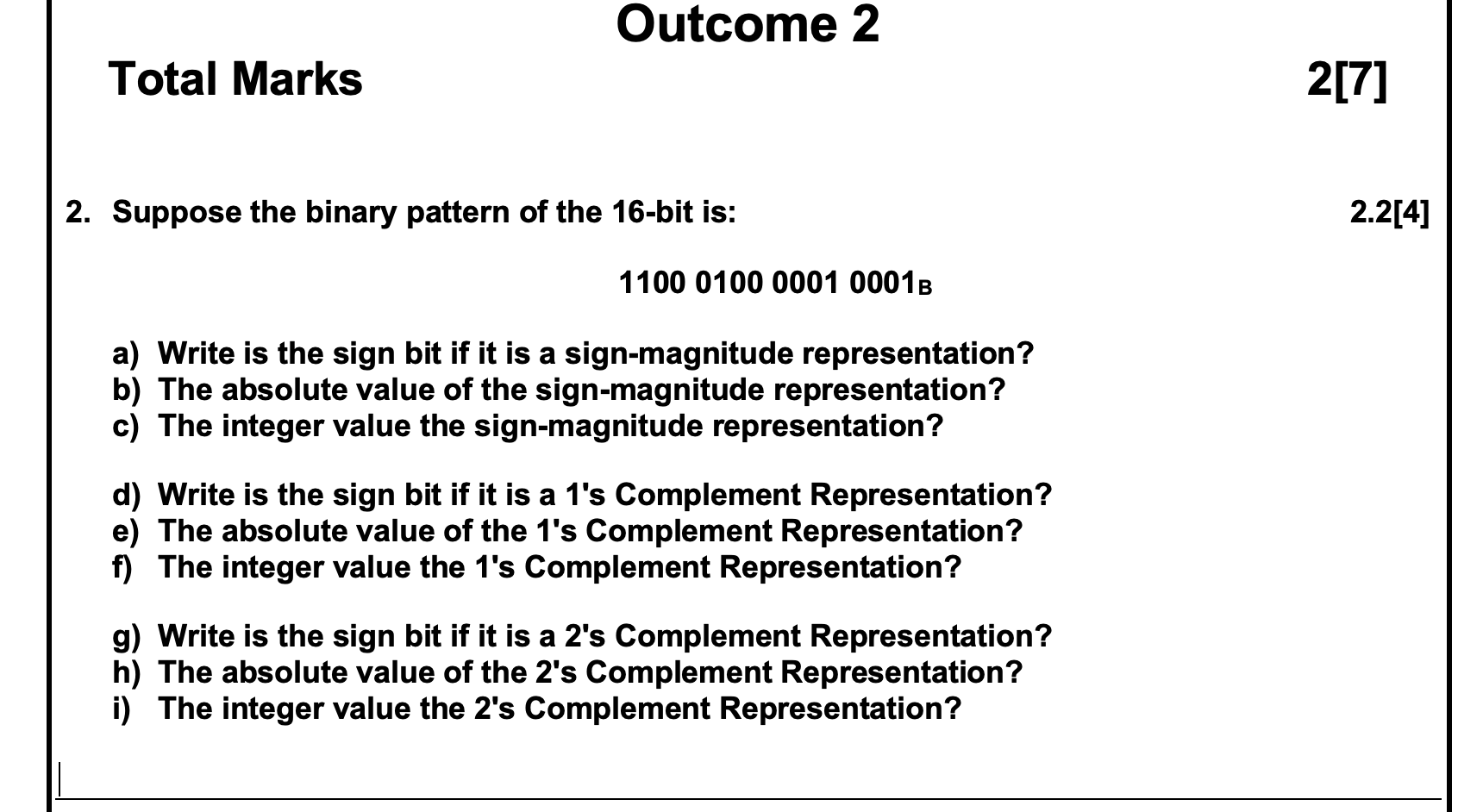 Solved Outcome 1 Total Marks 1[3] 1. Suppose that n=16. a. | Chegg.com