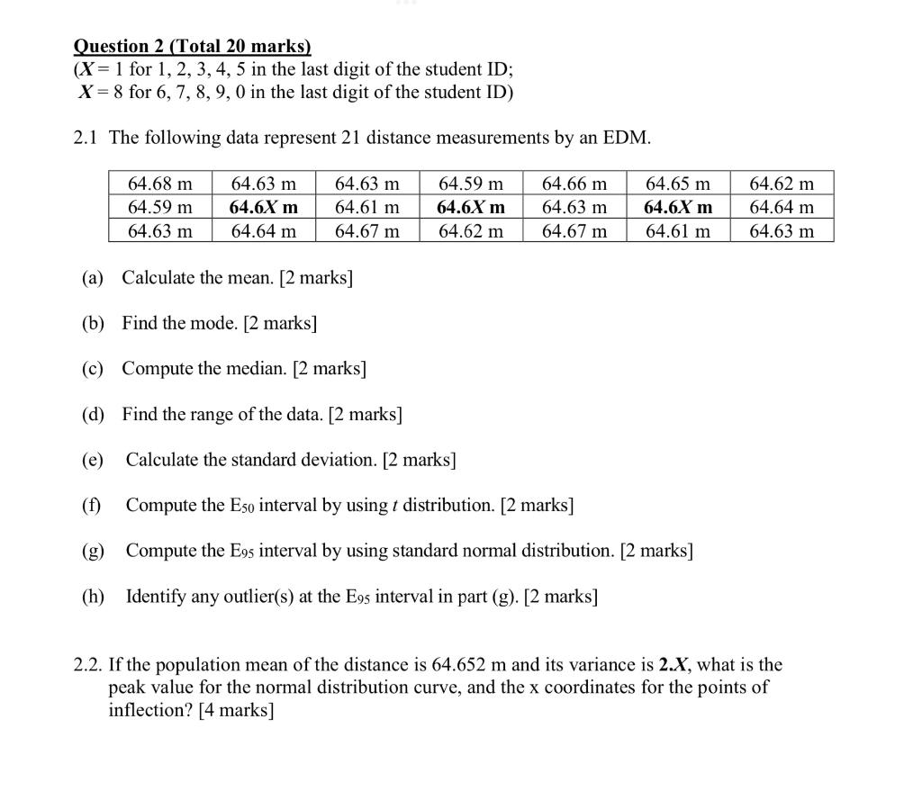Solved Question 2 (Total 20 marks) (X=1 for 1,2,3,4,5 in the | Chegg.com