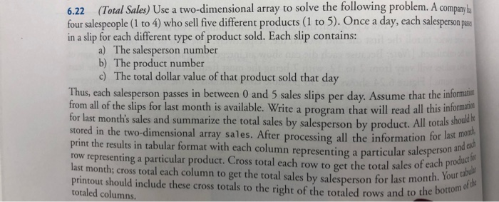 Solved 6.22 (Total Sales) Use a two-dimensional array to | Chegg.com