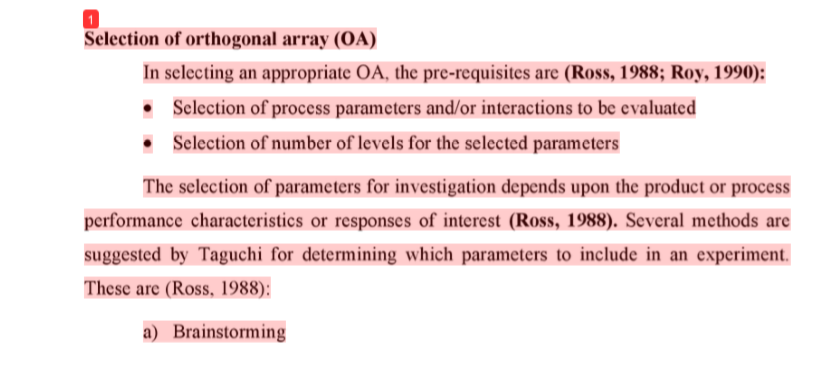 Solved Selection of orthogonal array (OA) In selecting an | Chegg.com