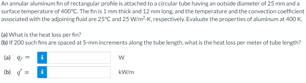 Solved An annular aluminum fin of rectangular profile is | Chegg.com