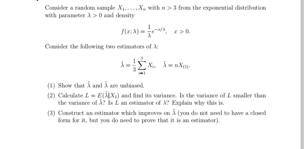 Solved Consider a random sample X1,..., Xn with n > 3 from | Chegg.com