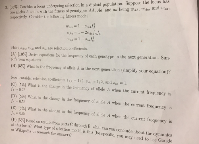 Solved Consider A Locus Undergoing Selection In A Diploid