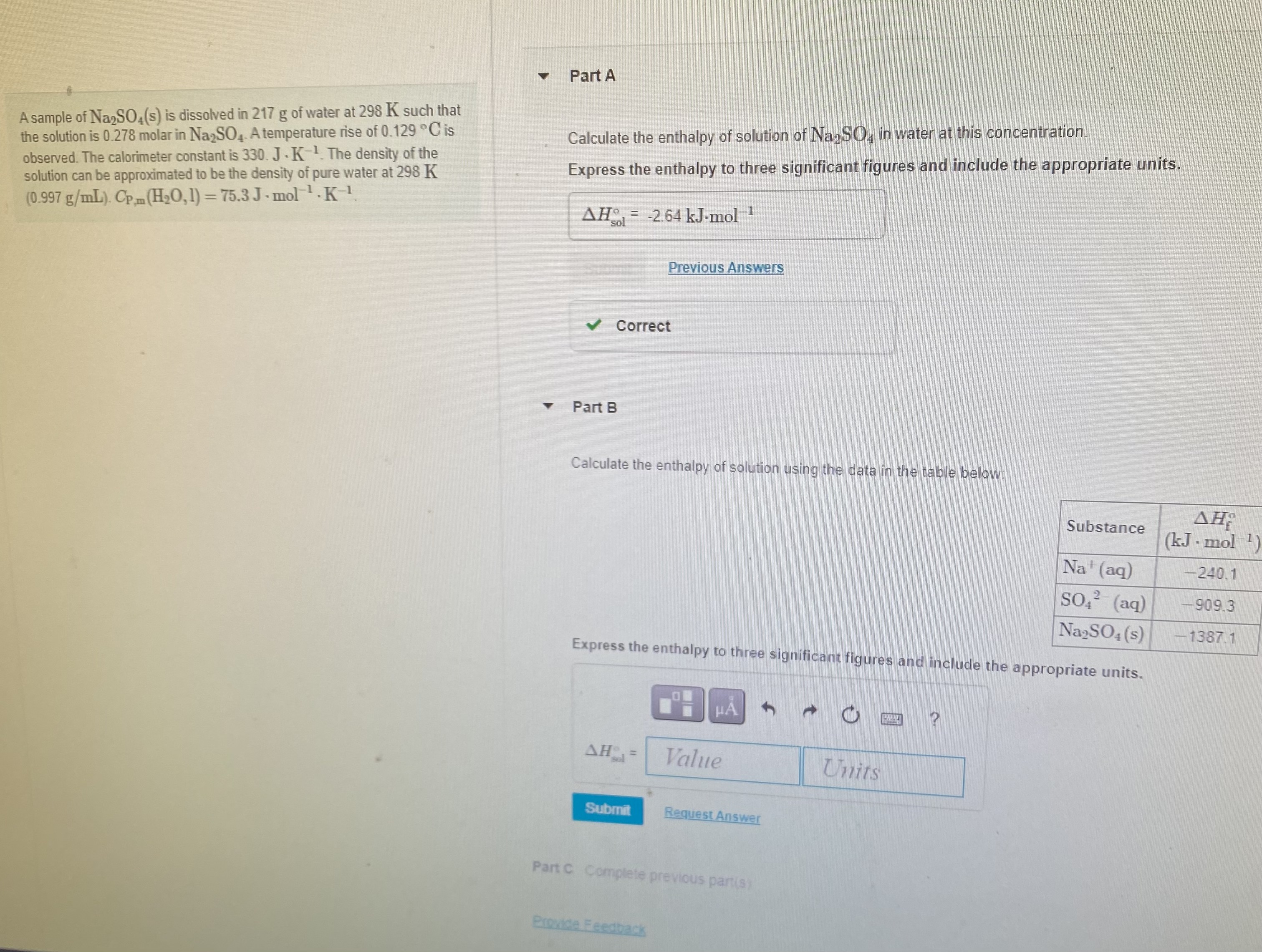 Solved A sample of Na2SO4( s) is dissolved in 217 g of water | Chegg.com