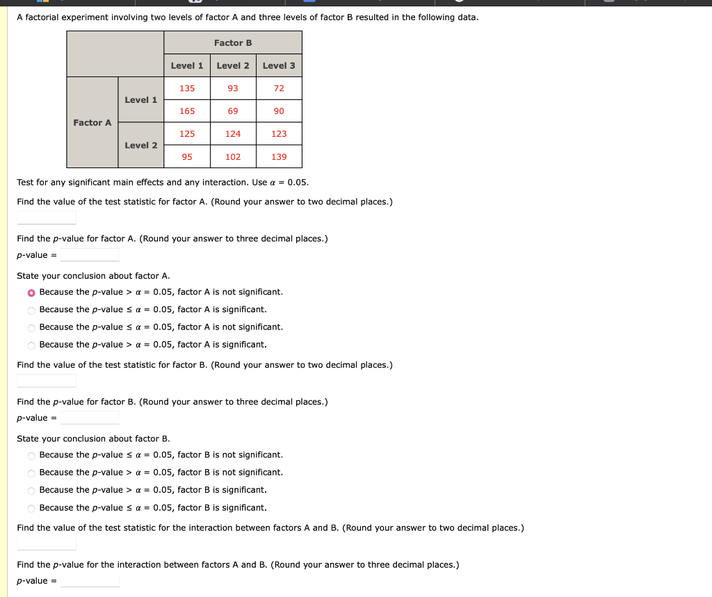 Solved A factorial experiment involving two levels of factor | Chegg.com