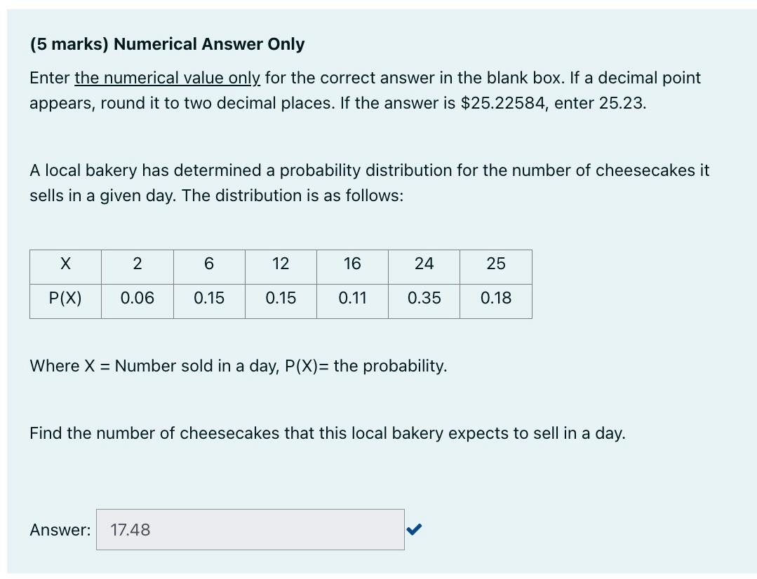Solved (5 marks) Numerical Answer Only Enter the numerical | Chegg.com