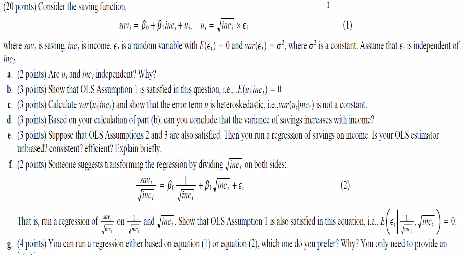 Solved (20 points) Consider the saving function, sav; = Bo | Chegg.com