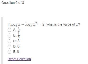 Solved Question 2 of 8 If log; 2 – logz x2 = 2, what is the | Chegg.com