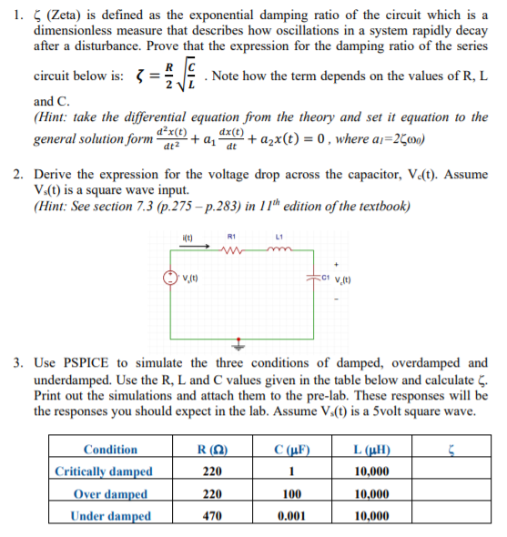 Solved 1. 5 (Zeta) is defined as the exponential damping | Chegg.com