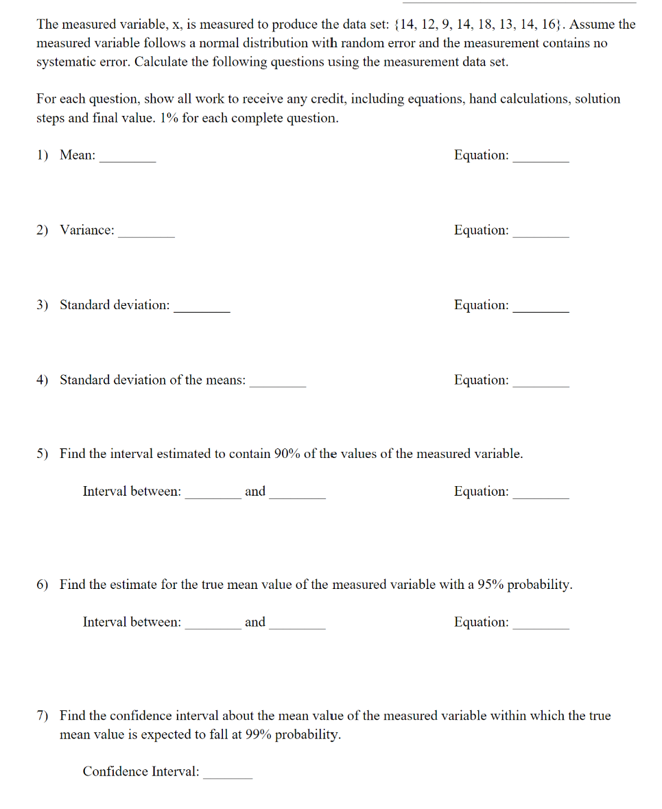 Solved The measured variable, x, is measured to produce the | Chegg.com
