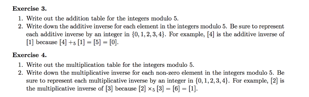 Solved Exercise 3. 1. Write out the addition table for the | Chegg.com