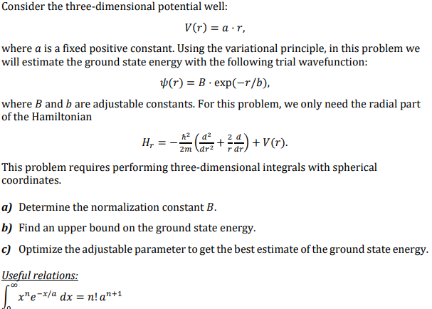 Solved Consider the three-dimensional potential well: V(r) = | Chegg.com