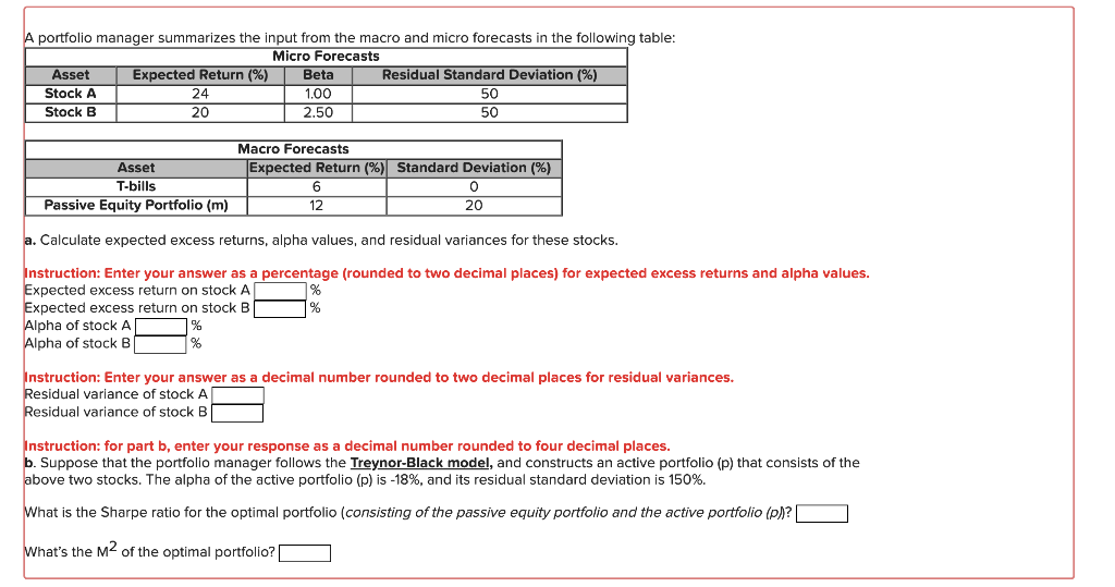 a. Calculate expected excess returns, alpha values, | Chegg.com