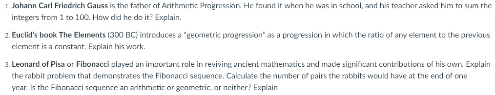Solved 1. Johann Carl Friedrich Gauss is the father of | Chegg.com