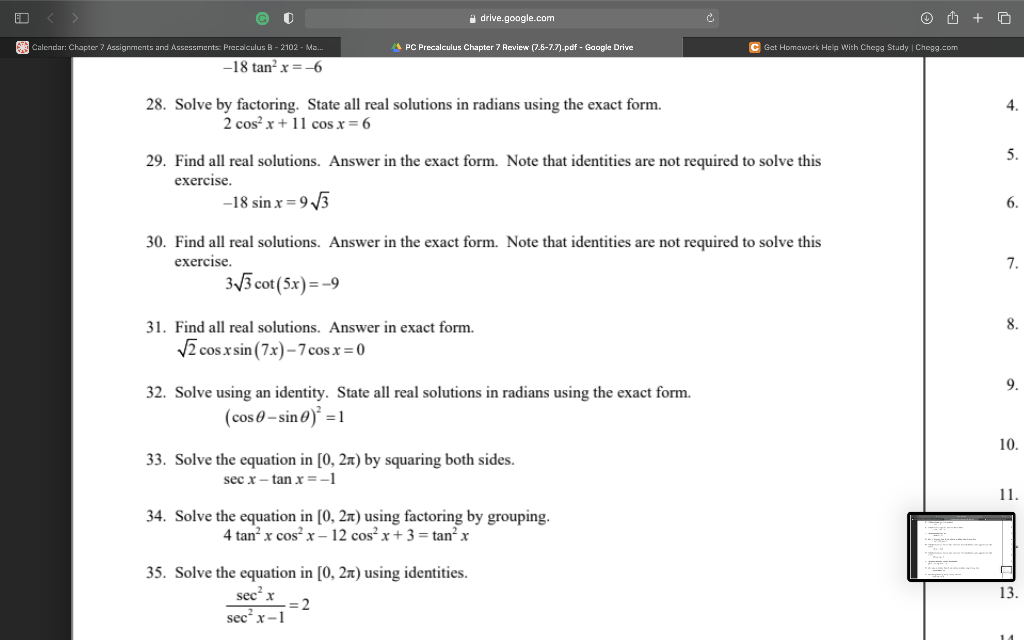 Solved drive.google.com + D PC Precalculus Chapter 7 Review | Chegg.com