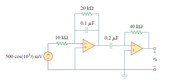 Solved 20 kΩ 0.1 μF 40 kΩ 10 kΩ 0.2 μF 1+ 500 cos(103) mV ΟΙ | Chegg.com