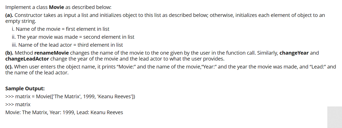 Solved Implement a class Movie as described below: (a). | Chegg.com