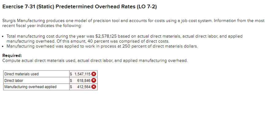 Solved Exercise 7-31 (Static) Predetermined Overhead Rates | Chegg.com Solved Exercise 7-31 (Static) Predetermined Overhead Rates | Chegg.com