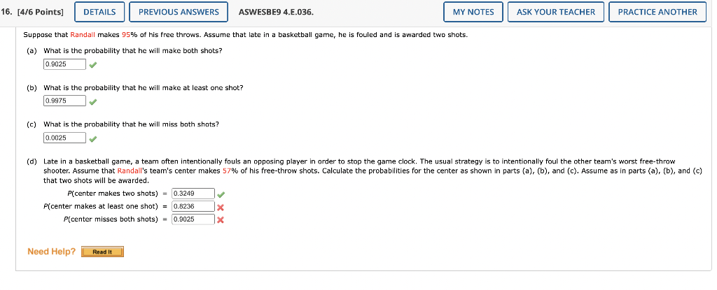 Solved 16. [4/6 Points] DETAILS PREVIOUS ANSWERS ASWESBE9 | Chegg.com