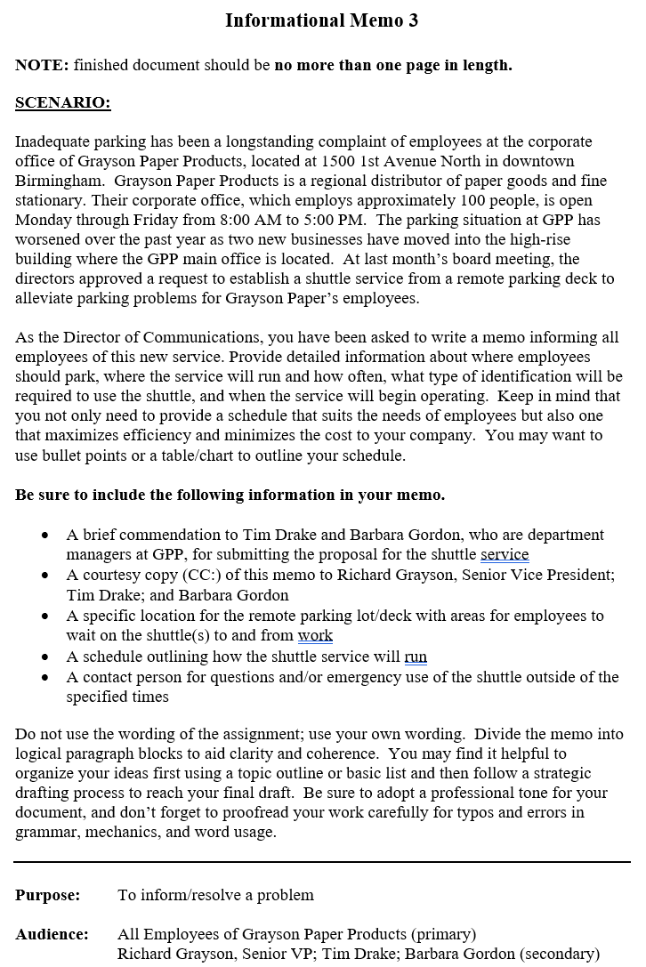 Solved Informational Memo 3 NOTE: finished document should | Chegg.com