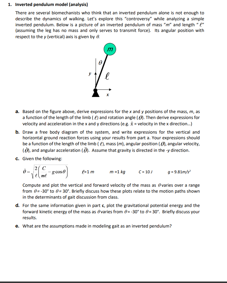 Solved 1. Inverted pendulum model (analysis) There are | Chegg.com