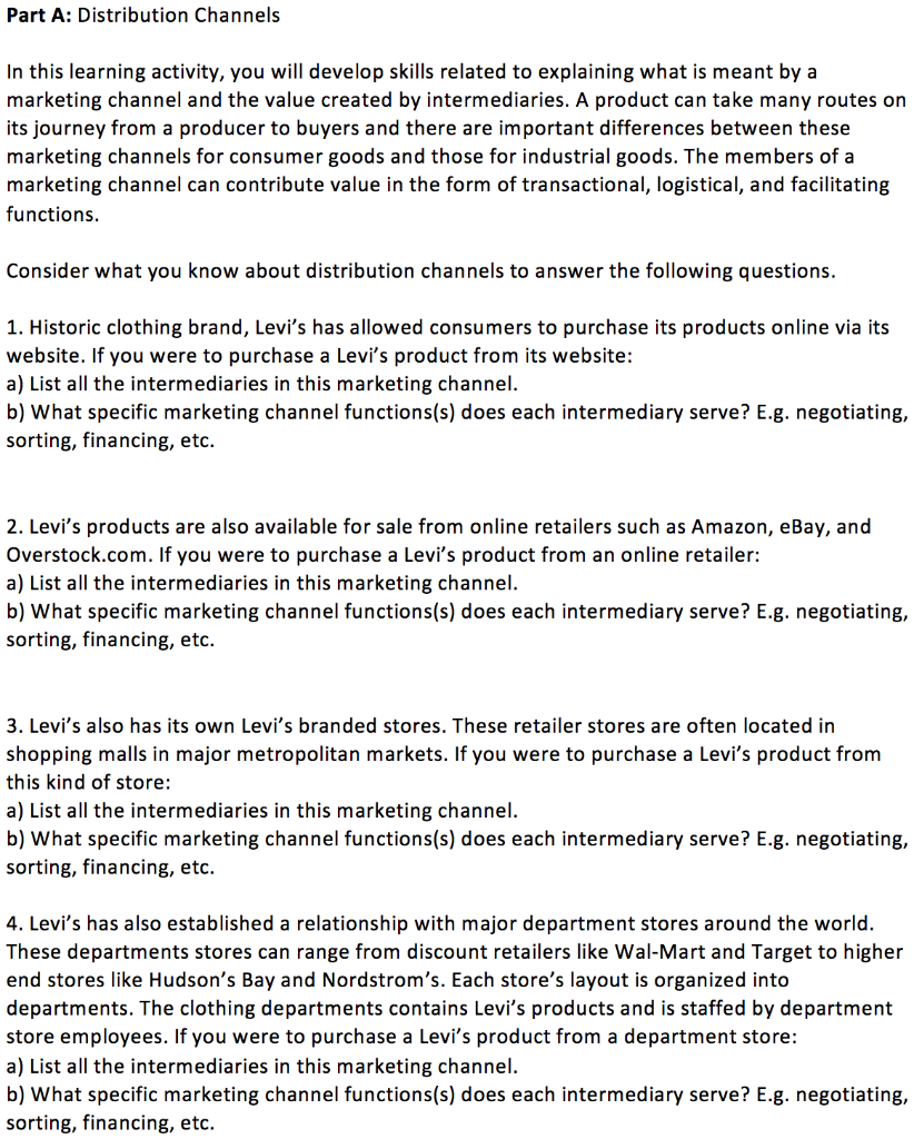 Solved Part A: Distribution Channels In this learning | Chegg.com