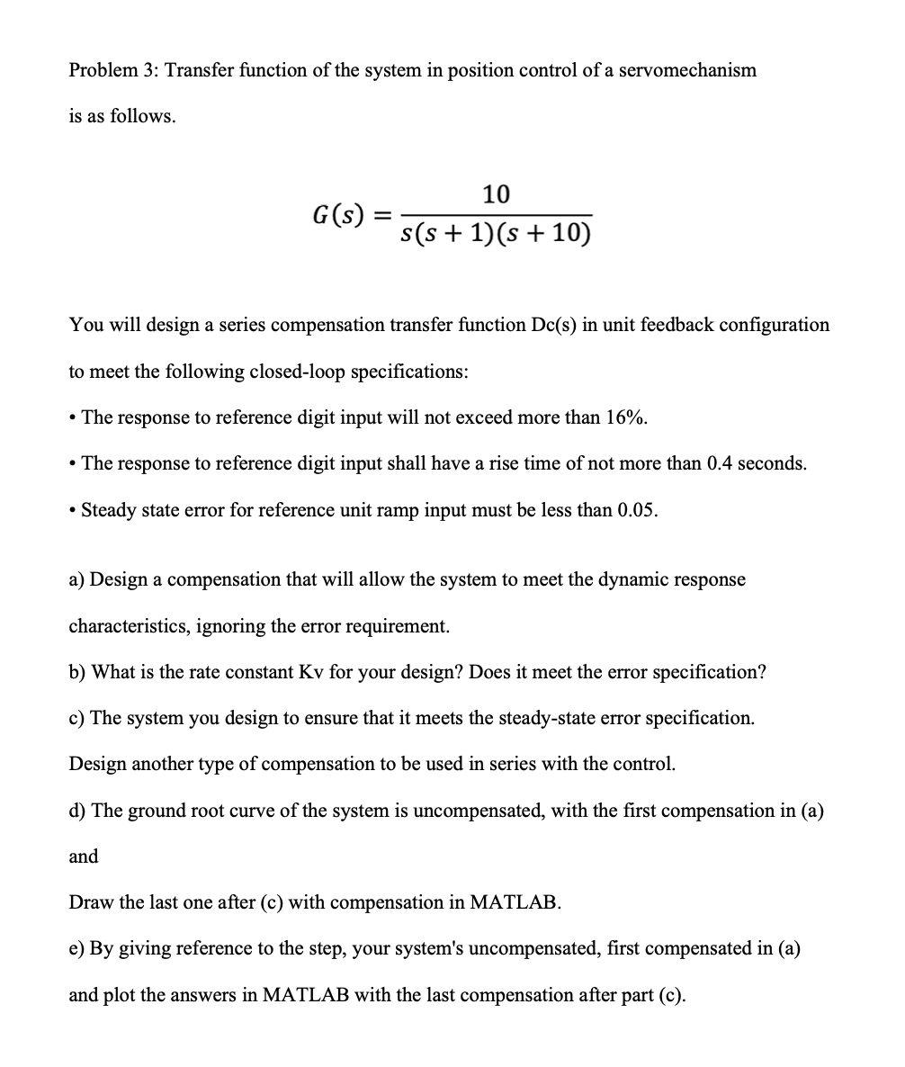 Solved Problem 3: Transfer function of the system in | Chegg.com
