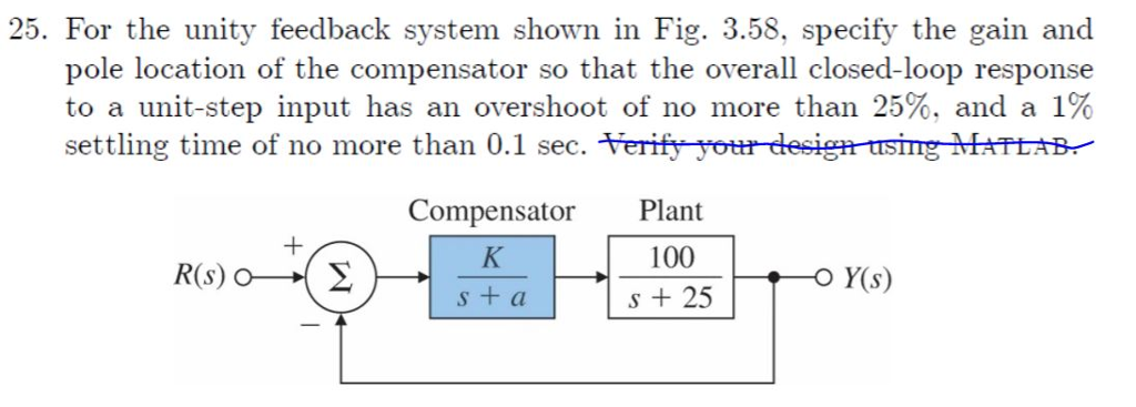 Solved 25. For the unity feedback system shown in Fig. 3.58, | Chegg.com