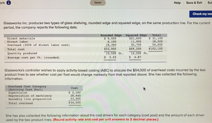 Solved Saved Help Save & Exit Su Check my wo Glassworks Inc. | Chegg.com