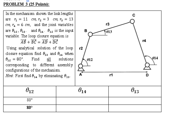 Solved PROBLEM 3 (25 Points): 13 013 r4 In the mechanism | Chegg.com