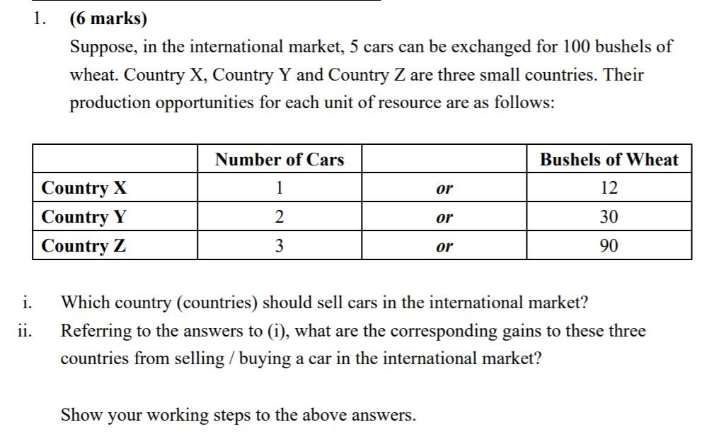 Solved 1. (6 marks) Suppose, in the international market, 5 | Chegg.com
