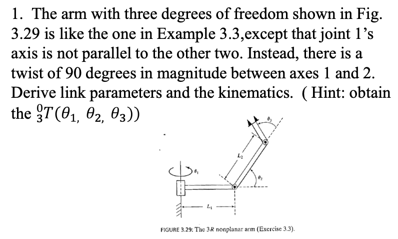 Solved 1. The arm with three degrees of freedom shown in | Chegg.com