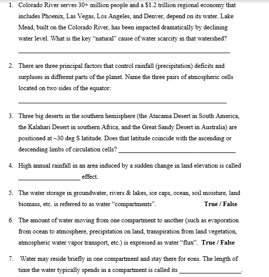 Solved 1. Colorado River serves 30+ million people and a | Chegg.com