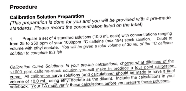 Solved Procedure Calibration Solution Preparation (This | Chegg.com