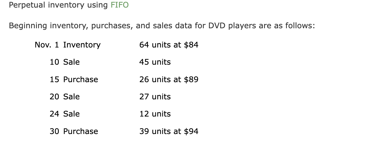 Solved Perpetual inventory using FIFO Beginning inventory, | Chegg.com