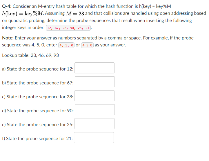Solved Q-4: Consider an M-entry hash table for which the | Chegg.com