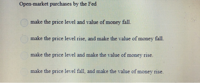 Solved Open-market purchases by the Fed make the price level | Chegg.com
