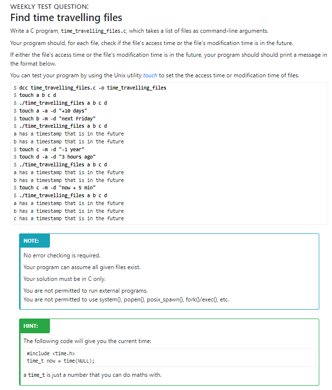 Solved WEEKLY TEST QUESTION: Find time travelling files | Chegg.com Solved WEEKLY TEST QUESTION: Find time travelling files | Chegg.com