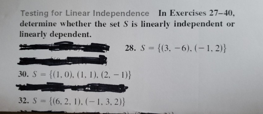 Solved Testing for Linear Independence In Exercises 27-40, | Chegg.com