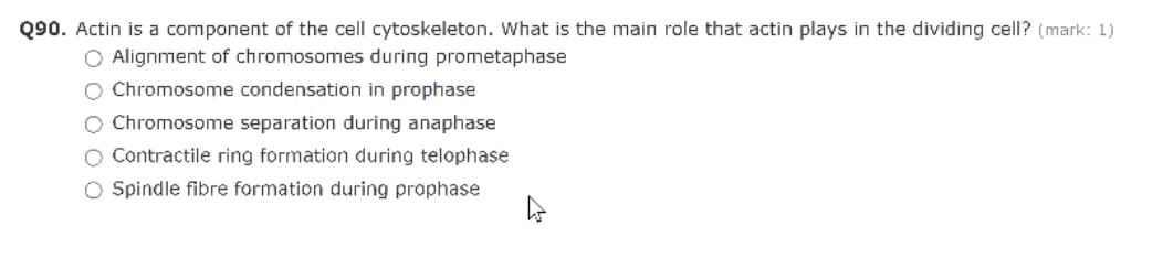 Solved Q90. Actin is a component of the cell cytoskeleton. | Chegg.com