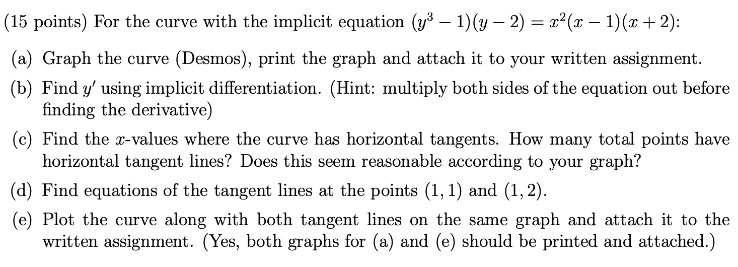 (15 points) For the curve with the implicit equation | Chegg.com